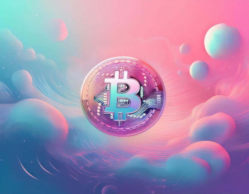 A Sleek Bitcoin Coin Levitating in a Calm Pastel Blue and Pink Gradient ...