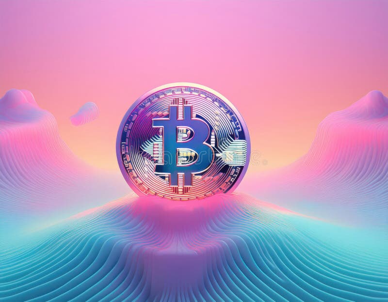 A Glowing Bitcoin Coin Hovering in a Serene Pastel Blue and Pink ...