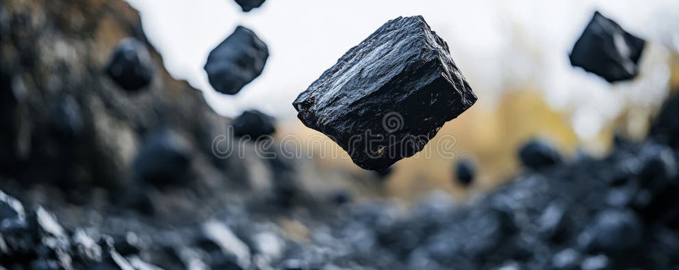 Floating Black Coal Rocks in Outdoor Setting, Abstract Concept Stock ...
