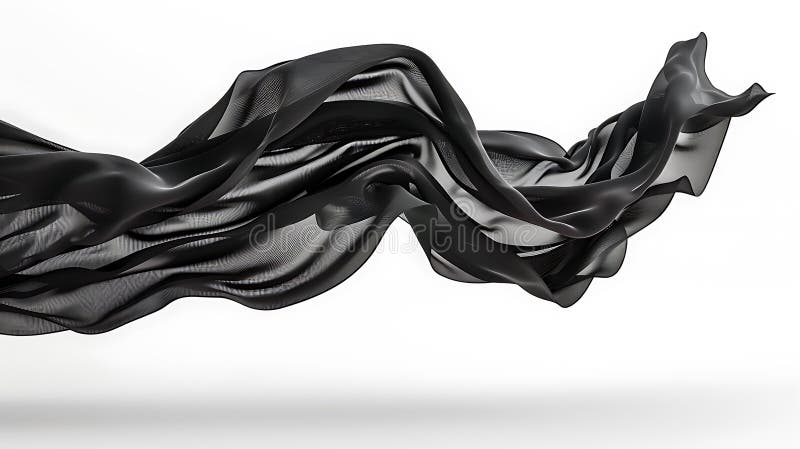 Floating Black Fabric on White Background, 3d Rendering Stock ...