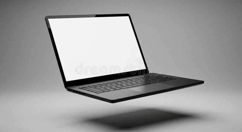 Floating Black Laptop, Modern Technology, Blank Screen, Digital Device ...