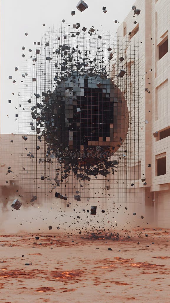 Floating Black Sphere in a Fragmented Landscape Stock Illustration ...