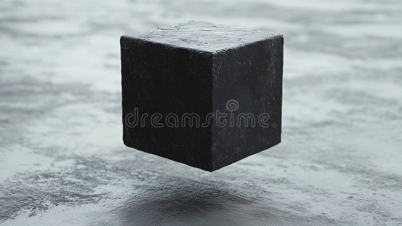 Floating Black Stone Cube in Minimalist Space Stock Illustration ...