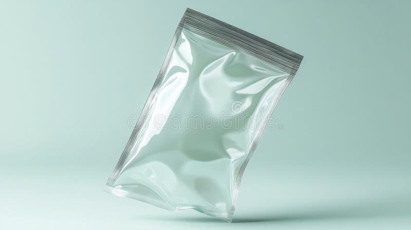 Floating Blank Foil Package Mockup on Pale Green Background Stock ...