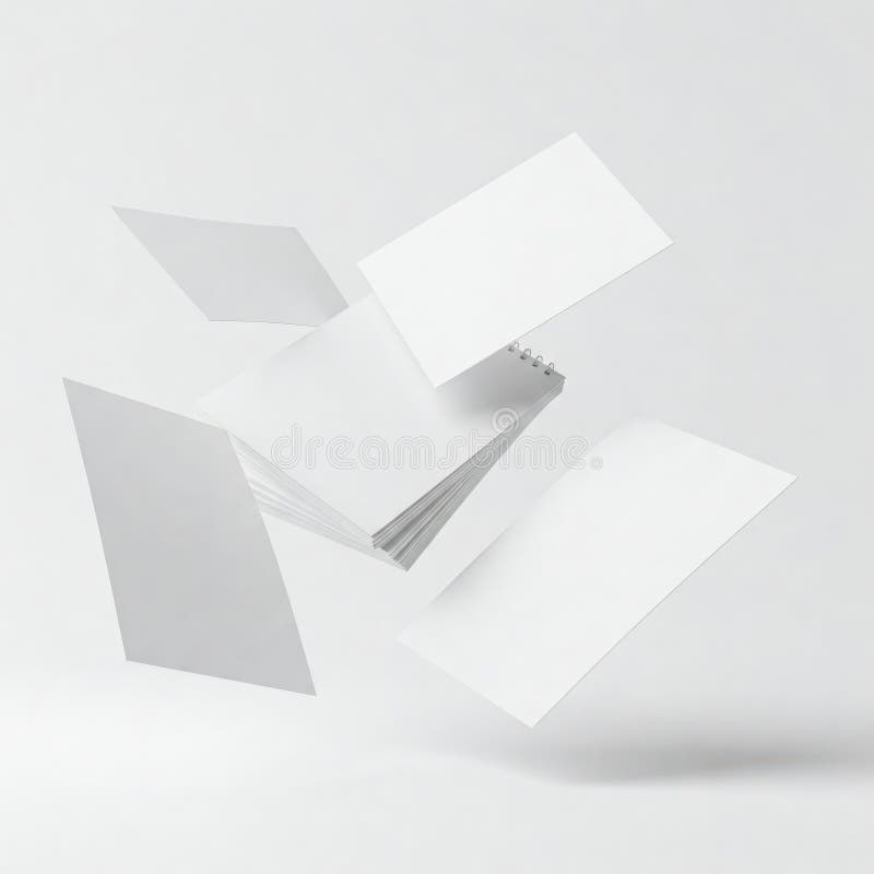 Floating Blank White Index Cards, Mid-air Stack, Solid White Background ...