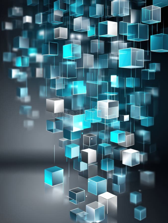 Floating Blocks and Cubes Illustrate Blockchain Technology As Dynamic Entities in a Digital ...