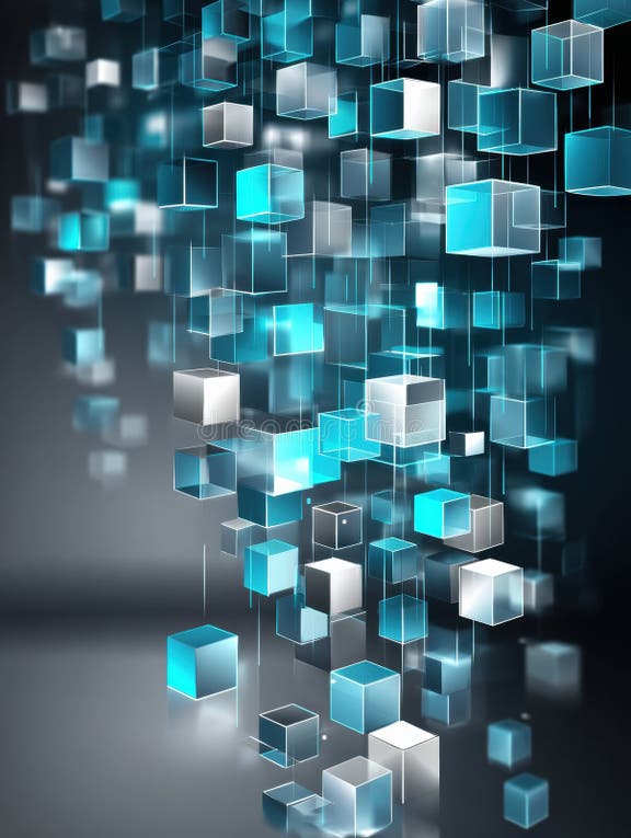 Floating Blocks and Cubes Illustrate Blockchain Technology As Dynamic ...