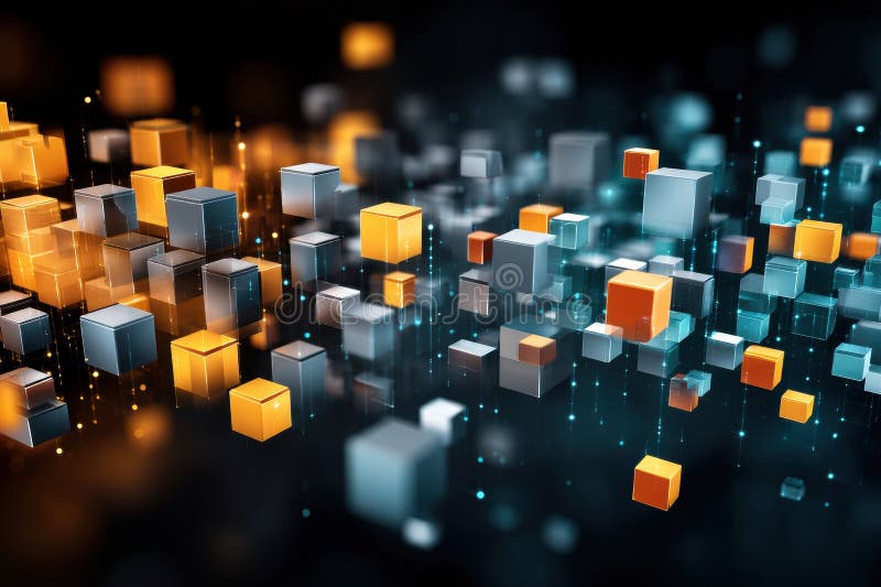 Floating Blocks and Cubes Illustrate Blockchain Technology Concept in a ...