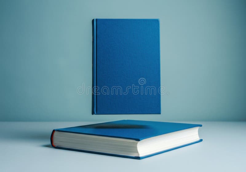 Floating Blue Book Above a Closed Blue Book on a Minimalist Background ...