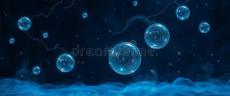 Floating Blue Bubbles in a Dark Cosmic Background with Light Trails and ...
