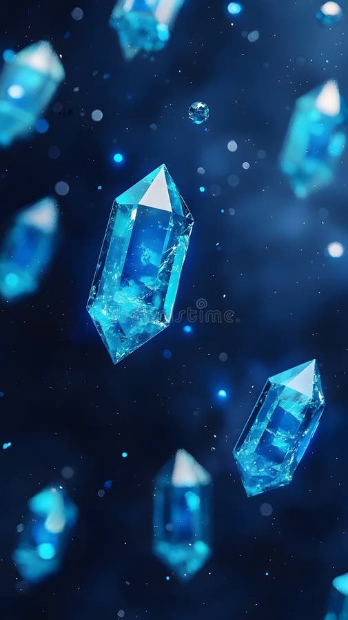 Floating Blue Crystals in a Cosmic Background Stock Illustration ...