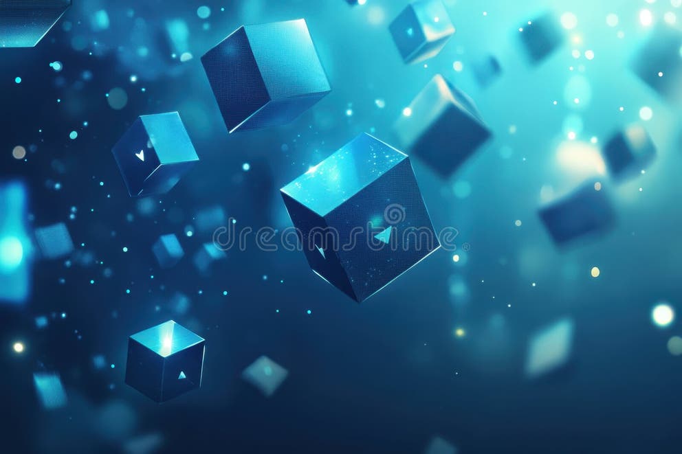 Floating Blue Cubes Illuminated by Soft Light in an Abstract Digital ...