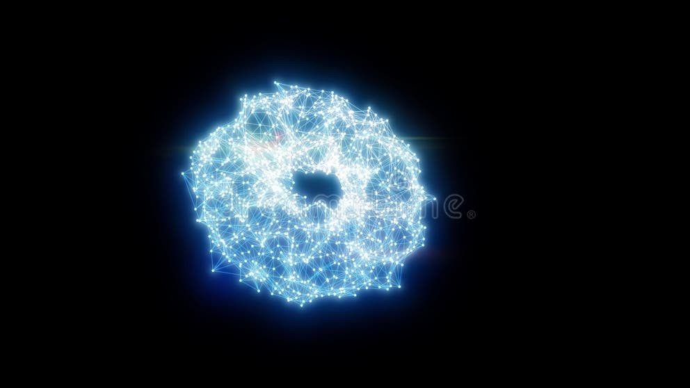 Floating Blue Digital Torus Made of Connected Points and Lines, Emitting a Glowing Aura in a ...