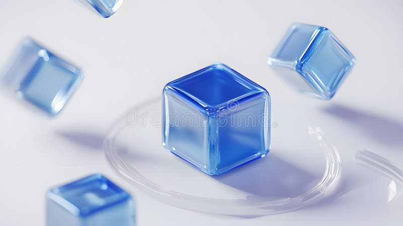 Floating Blue Glass Cubes on a Light Background Stock Illustration ...