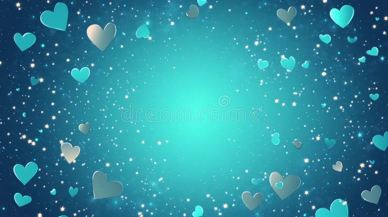 Floating Blue Hearts with Sparkles on a Teal Background. Stock Image ...