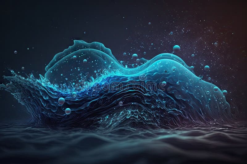 Floating Blue Liquid Wave in Abstract Background with Particles Stock ...