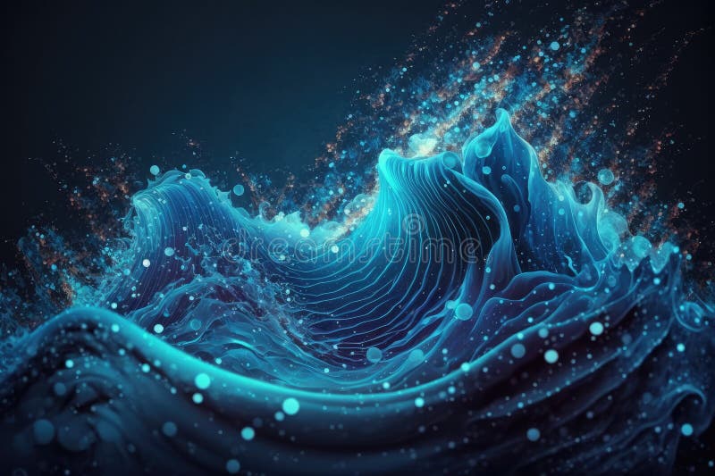 Floating Blue Liquid Wave in Abstract Background with Particles Stock ...