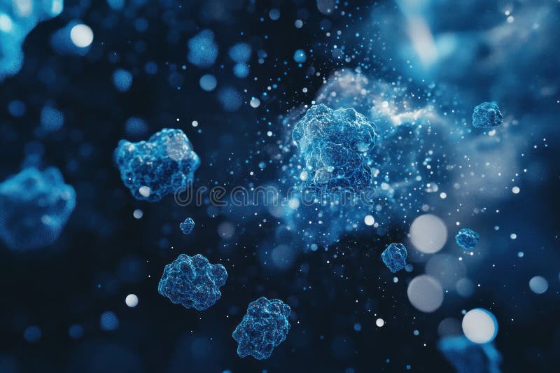 Floating Blue Particles on Dark Background Resembling Microscopic ...