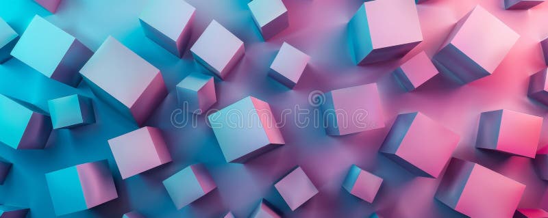 Floating Blue and Pink Cubes, Abstract Geometric Background. Modern ...