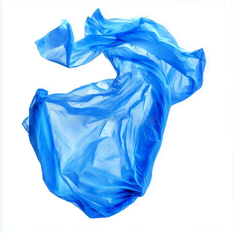 Floating Blue Plastic Bag Against a White Background Creating Abstract ...