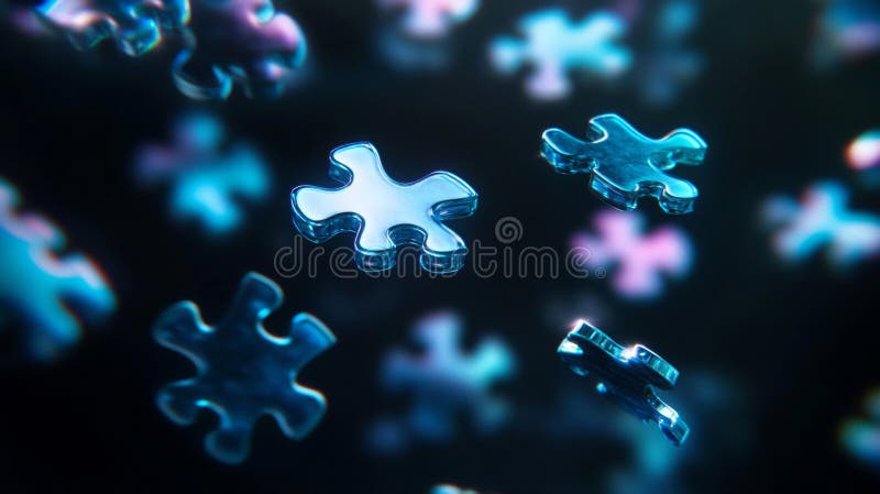 Floating Blue and Purple Puzzle Pieces on Dark Background Stock ...