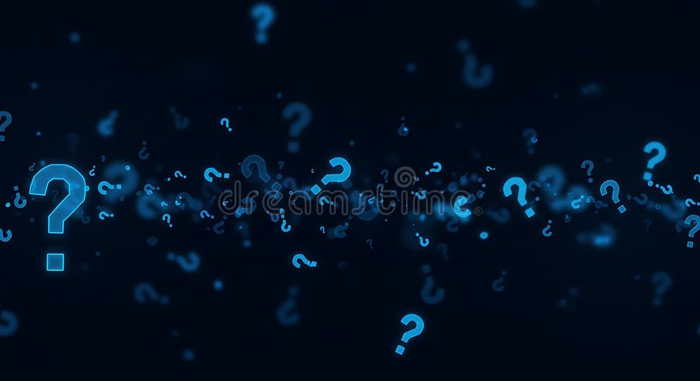 Floating Blue Question Marks in Varying Sizes Create a Sense of Depth ...