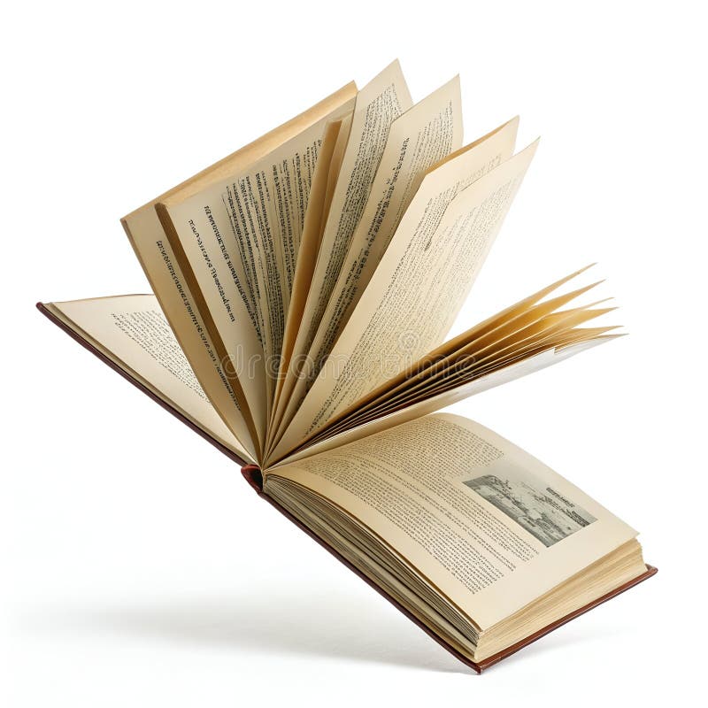 Floating Book Opened Isolated on White Background Stock Illustration ...