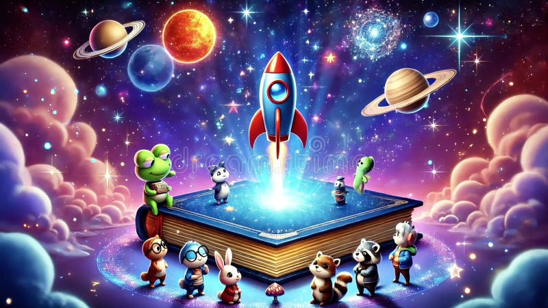 A Magical Book Telling Stories about a Outer Space Adventure Stock ...