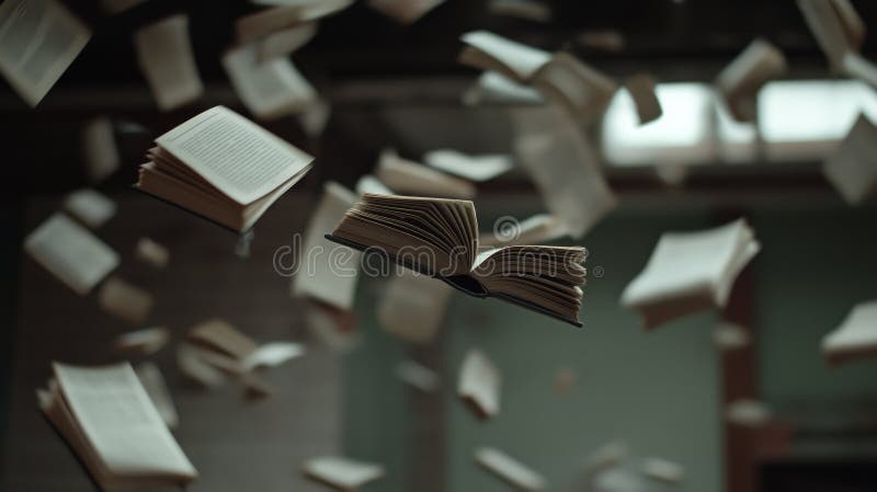 Surreal Scene of Floating Books in Abandoned Library for Concept Art ...