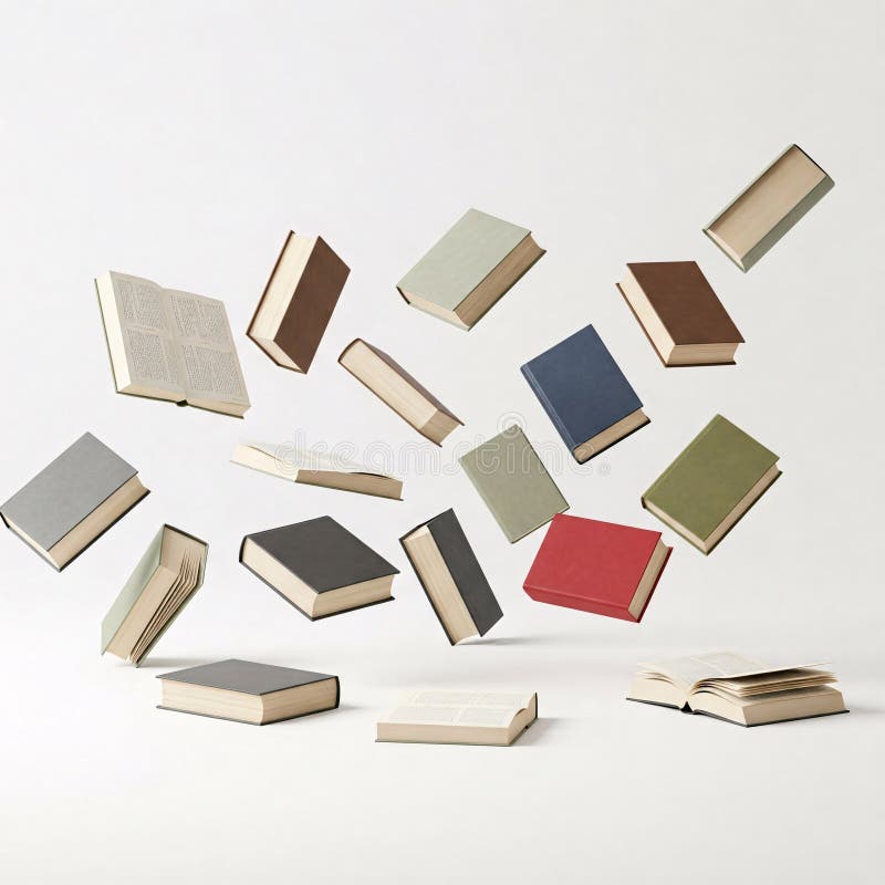 Floating Books, Isolated on White Stock Illustration - Illustration of ...