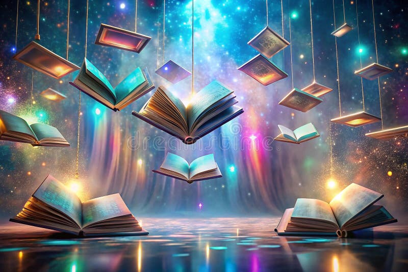 Floating Books, Magical Light, Theater Backdrop, Mystical Scene Stock ...