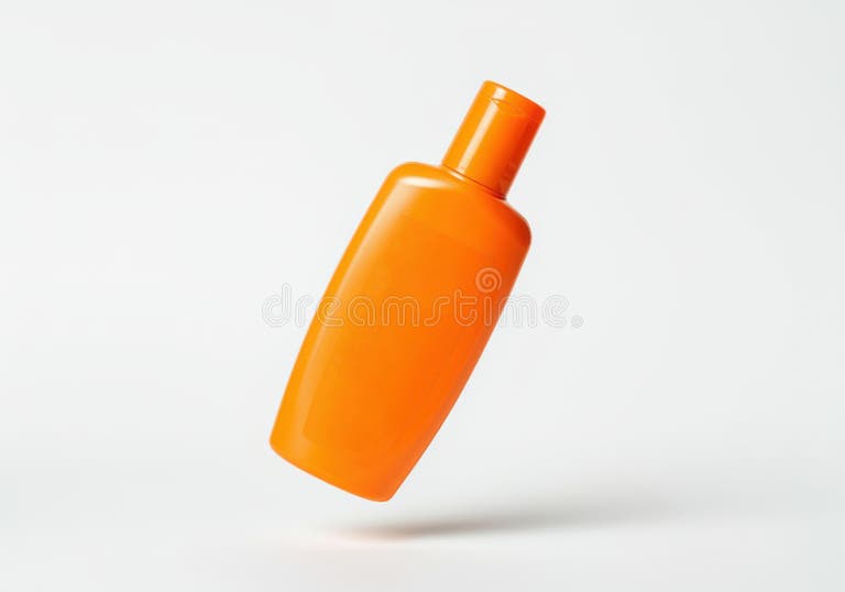 A Floating Bottle of Sunscreen with SPF Label Visible, on a Solid White ...