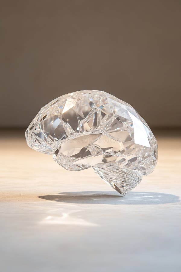 A Floating Brain Crafted from Pure Diamond Glistens Softly in a ...