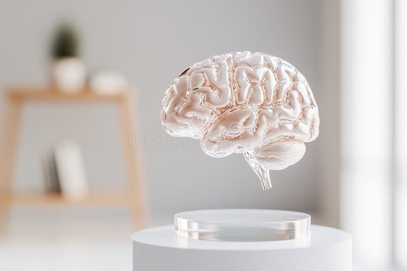 A Floating Brain Crafted from Pure Diamond is Softly Illuminated in a ...
