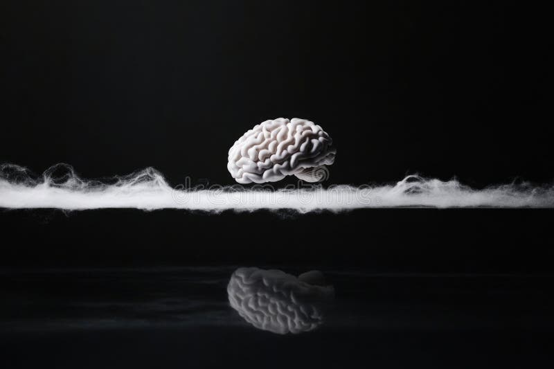 Floating Brain on Dark Background with Reflection and Fog Stock Image ...