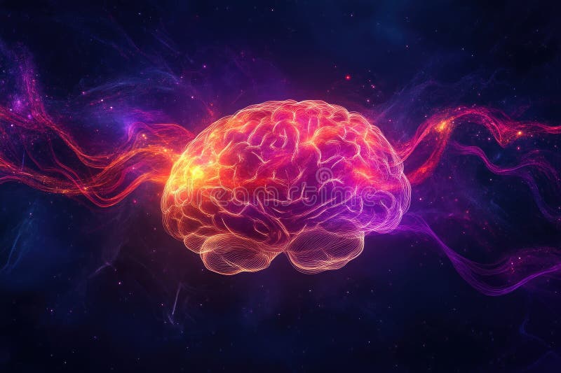 Floating Brain with Pulsating Neural Networks. Stock Illustration ...