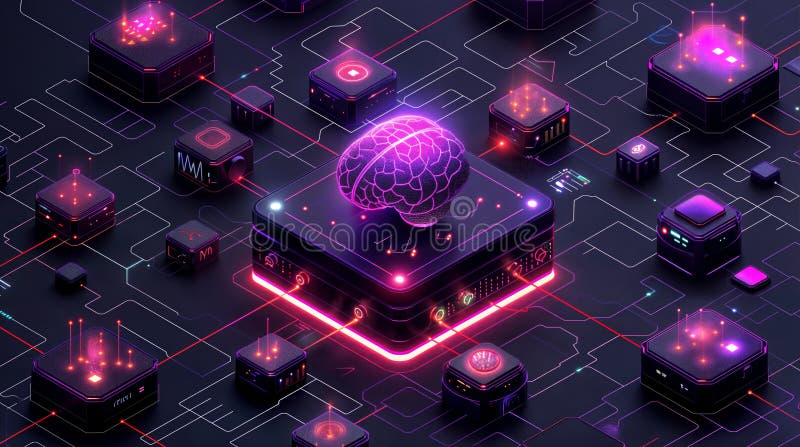 Floating Brains are Connected To a Super Computer, Concept of General ...