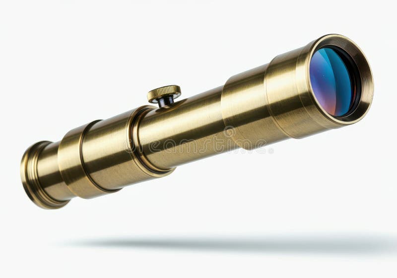 A Floating Brass Telescope with an Extended Lens, Isolated on a Solid ...