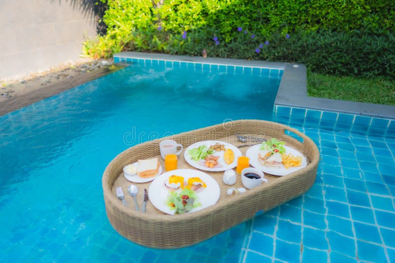 Floating Breakfast Around Outdoor Swimming Pool Stock Photo - Image of ...