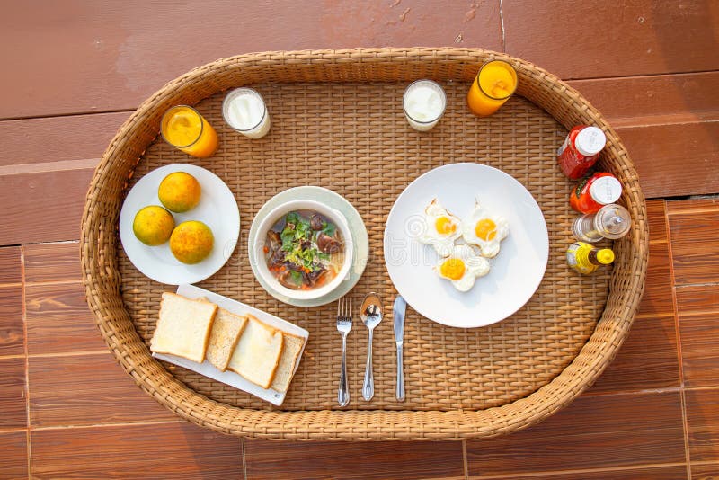 Floating Breakfast Tray in Swimming Pool at Luxury Hotel or Tropical ...