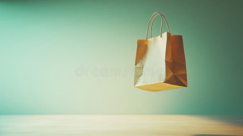 Floating Brown Paper Shopping Bag with String Handles on Light Backdrop ...
