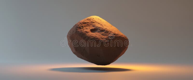 Floating Brown Rock or Stone, Levitating with Warm, Golden Light ...