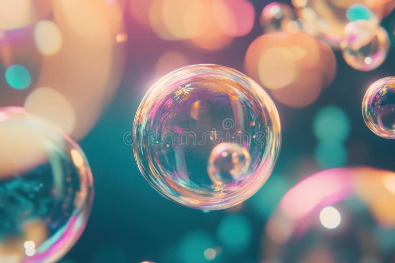 Floating Bubbles with Abstract Concept and Colorful Reflections for Joy ...