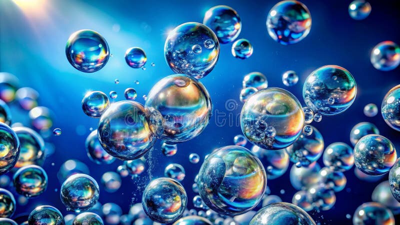 Floating Bubbles in a Blue Abyss, Digital Art, Abstract, Spheres, Blue, Bubbles, Water Stock ...