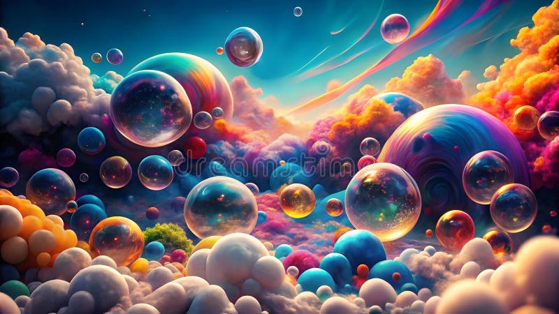 Floating Bubbles on a Colorful Abstract Cloud Design Stock Illustration ...