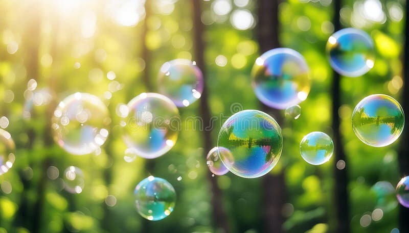 Floating Bubbles in the Enchanted Morning Forest Stock Illustration ...