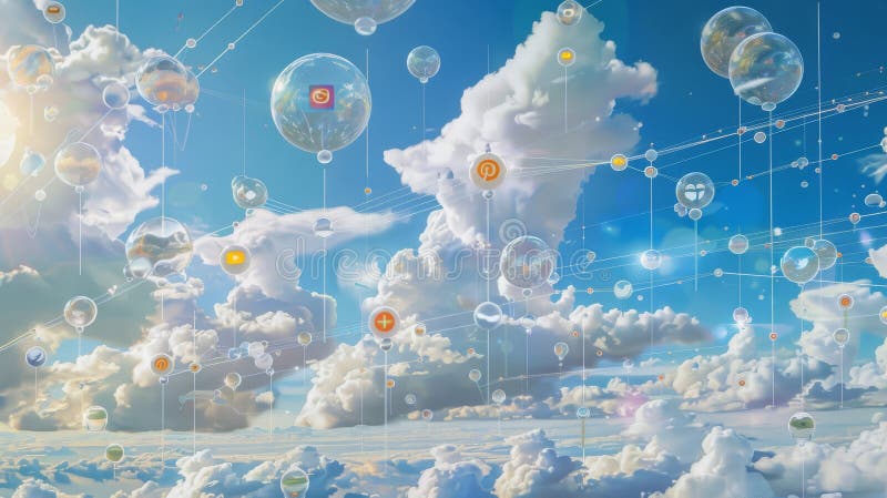 Floating Bubbles in the Sky. Internet Social Network Icons. Stock Photo ...