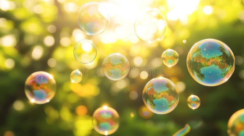 Floating Bubbles in Sunny Green Nature Stock Illustration ...