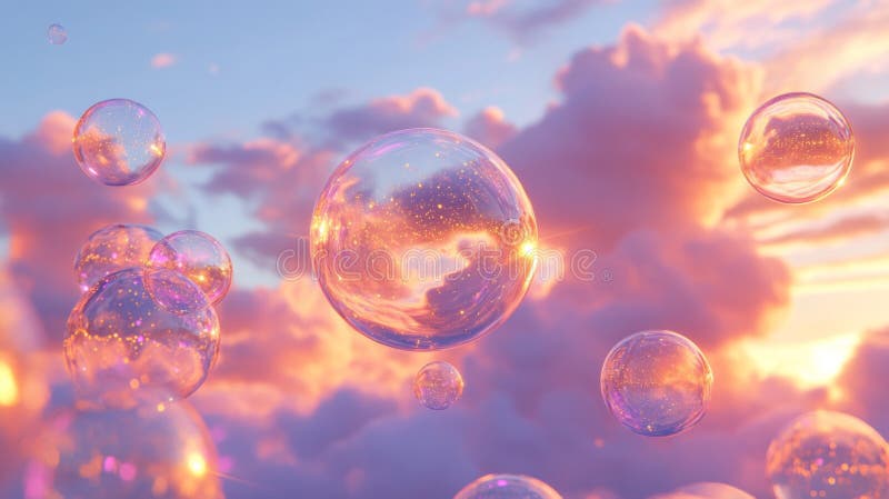 Floating Bubbles Sunset Sky Stock Illustration - Illustration of ...