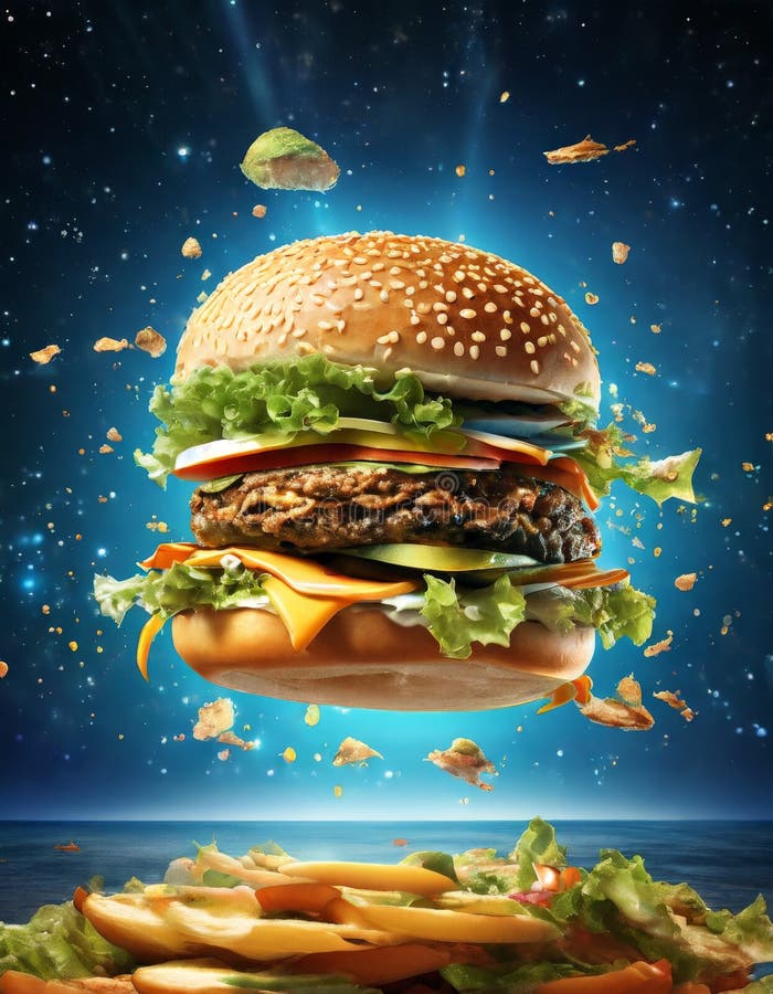 Floating Burger in a Cosmic Environment Stock Image - Image of gourmet ...